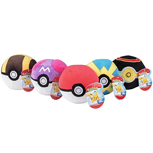 Pokemon Pokéball Plush 5-Pack - Includes Poke, Master, Ultra, Quick, Luxury Ball - Soft Stuffed Poke Balls with Weighted Bottom - 4" Each - Gift for Kids, Ages 2+