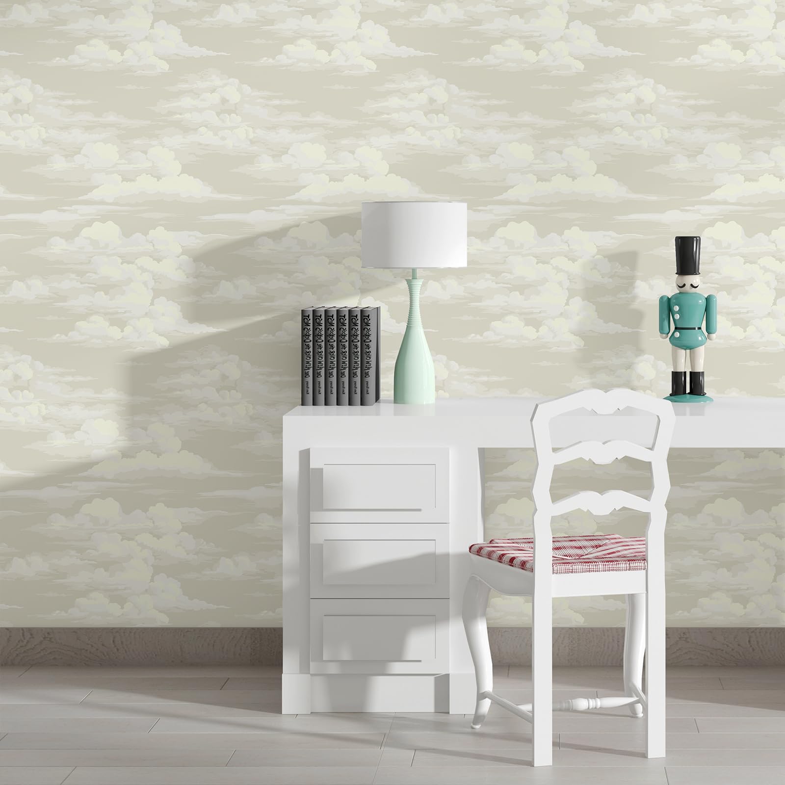 JiffDiff Wallpaper Peel and Stick White Cloud Wallpaper for Bedroom Mural Grey Wallpaper 17.3" x 118" Self Stick Neutral Wallpaper Modern Abstract Wallpaper