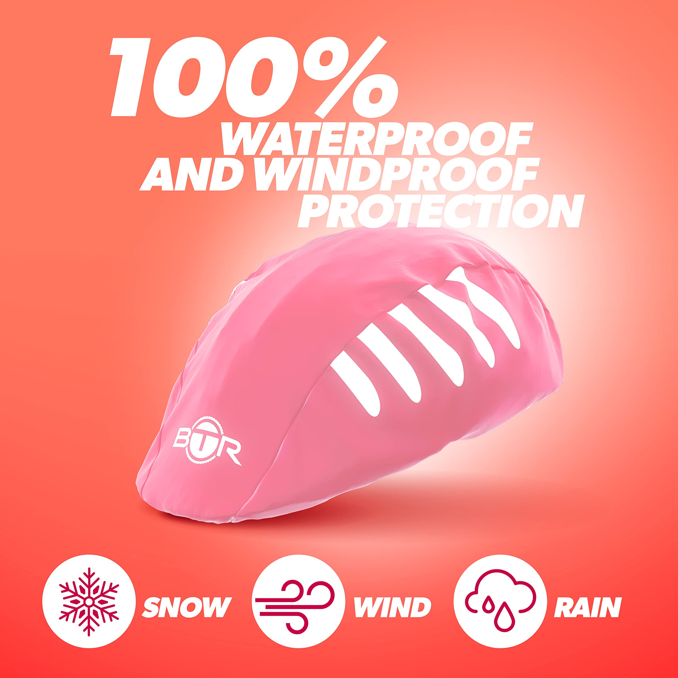 BTR High Visibility PINK Universal Size Bike/Bicycle Waterproof Helmet Cover with Reflective Stripes - One Size Fits All
