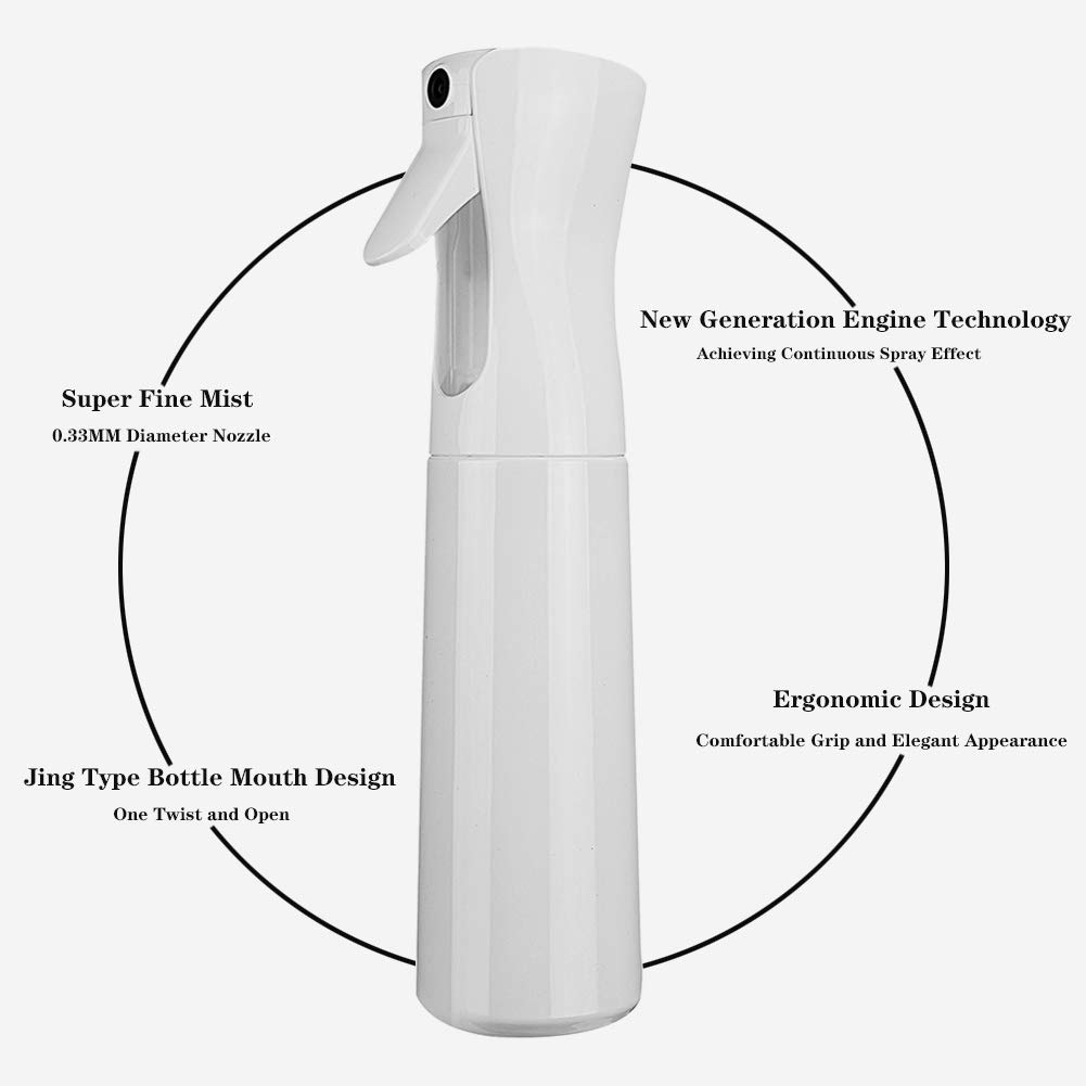 Cosywell Hair Spray Bottle Empty Plastic Trigger Spray Bottle Refillable Fine Mist Sprayer Bottle 2 Pack 10oz /300ml for Hair Styling, Cleaning, Garden Continuous Water Mister (1Black+White)