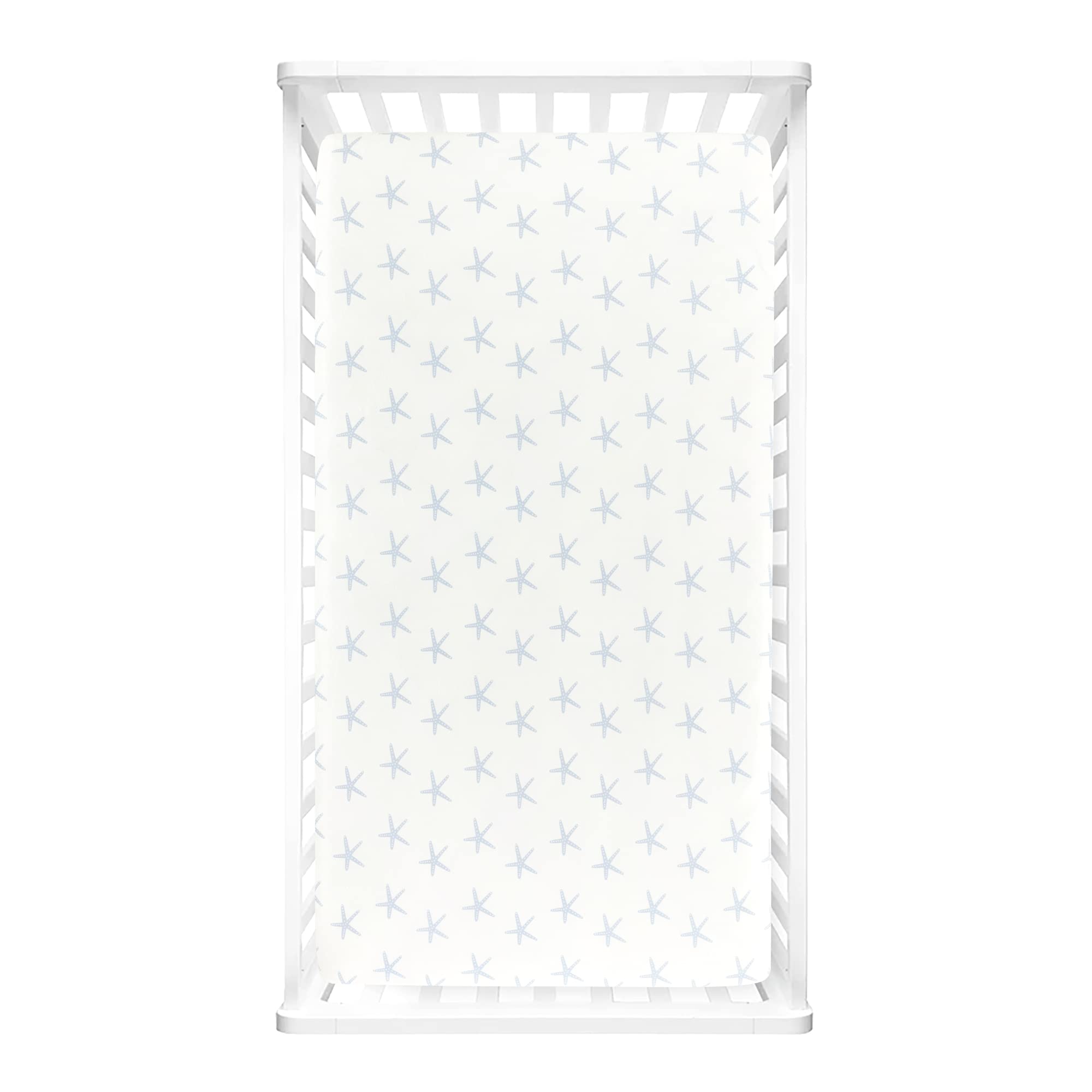 Lush Decor Narwhal Starfish Stars Allover Soft & Plush Fitted Crib Sheet, 52"x 28" x 9", Blue