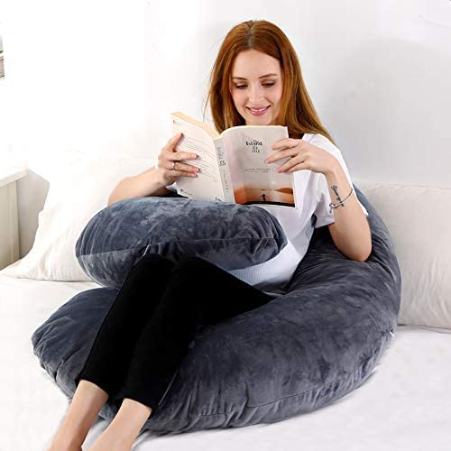 CDEN Pregnancy Pillow, C Shaped Full Body Pillow 52", Maternity Pillow Support for Back, Legs, Neck, HIPS for Pregnant Women with Removable Washable Velvet Cover(Grey)
