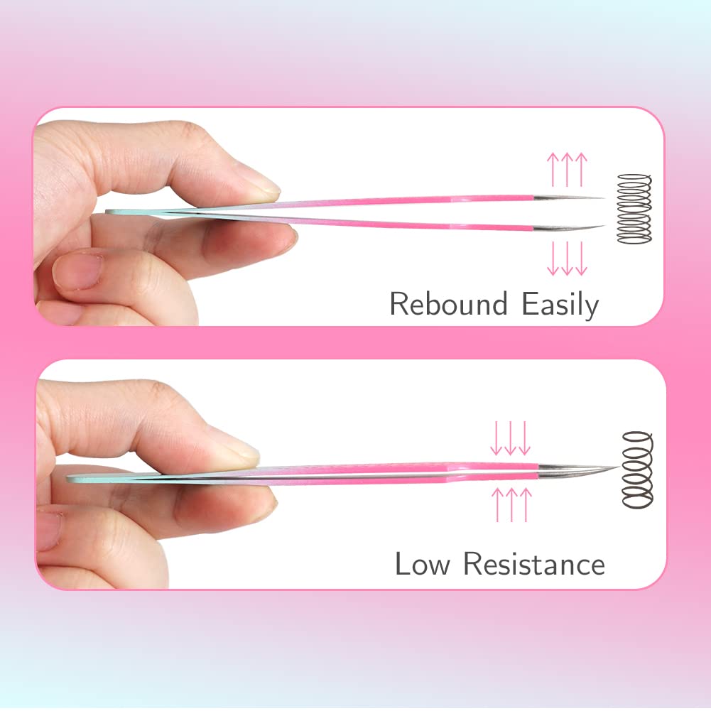 Dassen Lash Tweezers for Eyelash Extension-Professional Lashing Tweezers for Mega Volume Mink Eyelashes Extensions Applying Thin Tips Eyelash Extension Tweezers Gradient Pink Tweezers