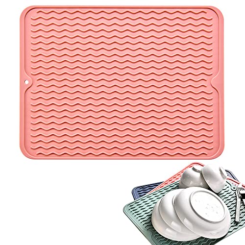 Kitchen Silicone Dish Drying Mat, Non-Slip Heat Resistant Pad for Sink Bar Bottle Cup, Dishwasher Safe(12x16")