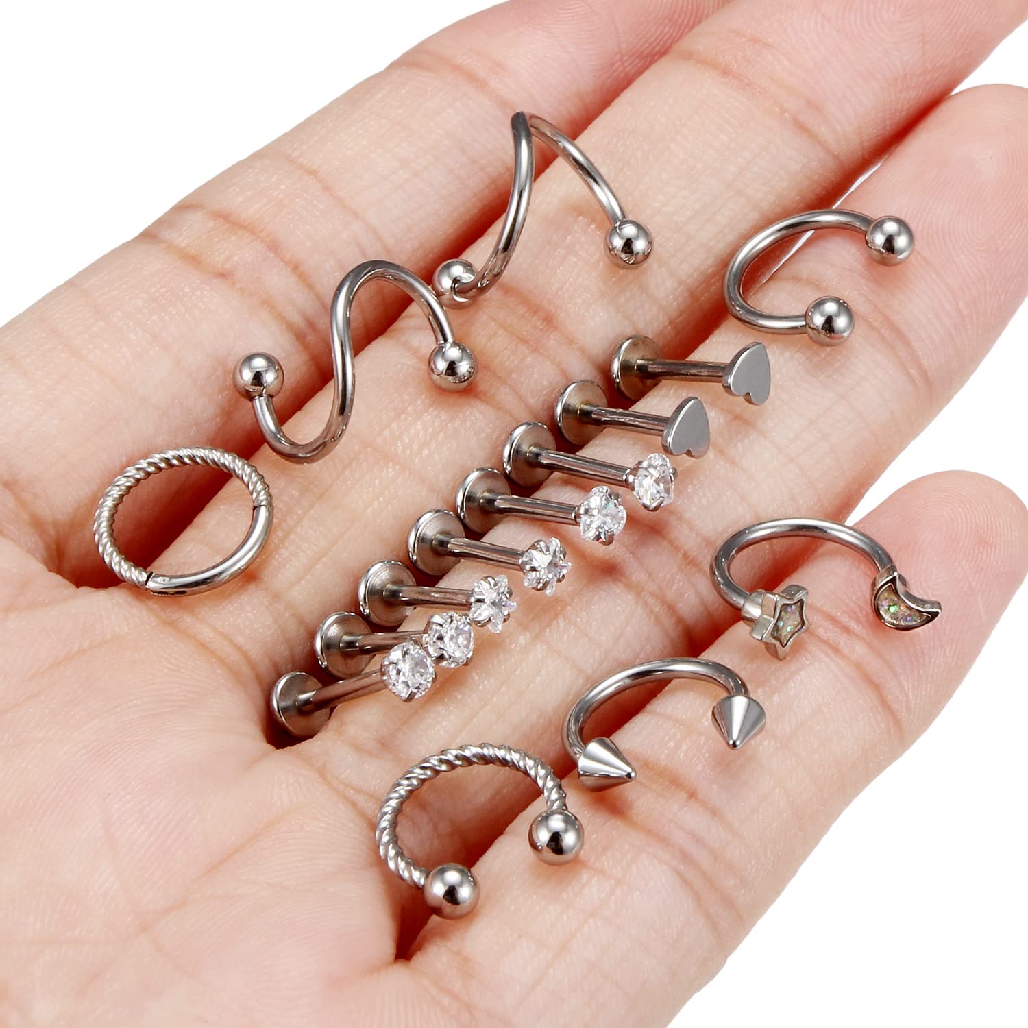 Cisyozi 16G Threadless Push in Lip Rings Hoops Stud Piercing Jewelry Women Stainless Surgical Steel Flat Back Tragus Helix Cartilage Ear Earring Labret Monroe Medusa Ring Stud Piercing Men Silver 8mm