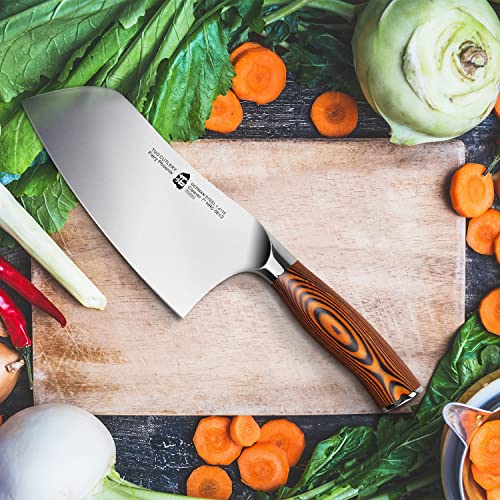 TUO Cleaver Knife, Chinese Chef Knife Stainless Steel 7 inch Vegetable Meat Cleaver with Pakkawood Handle, Heavy Duty Blade for Home Kitchen