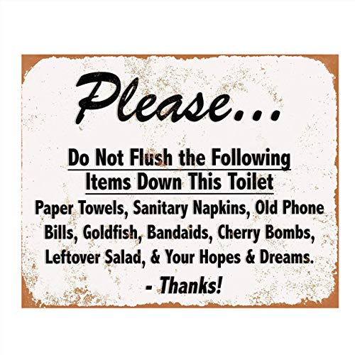 Do Not Flush Down Toilet- Napkins, Bombs, Hope & Dreams Home Decor - Funny Vintage Bathroom Sign Distressed Wall Art For Retro Bathroom Décor, Bar Decor, Man Cave -Restaurants - Unframed - 8 x 10