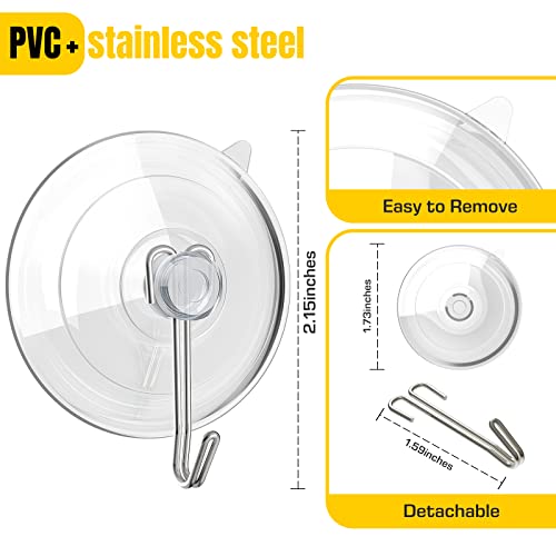 HangerSpace Suction Cup Hooks, Upgrade 1.77 Inches Clear PVC Window Suction Cups with Metal Hooks Removable Small Suction Cups for Glass Kitchen Bathroom Shower Wall Door - 12 Packs