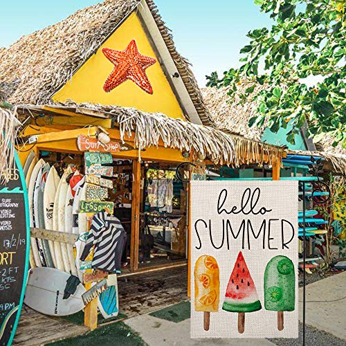 CROWNED BEAUTY Hello Summer Ice Cream Garden Flag 12×18 Inch Double Sided Vertical Yard Outdoor Decoration CF157-12