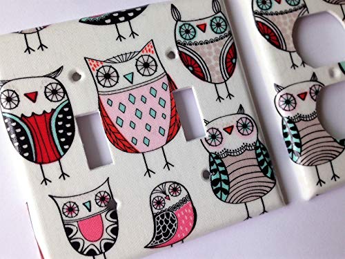 Turquoise And Coral Owls Light Switch Plate Cover Various Sizes Offered