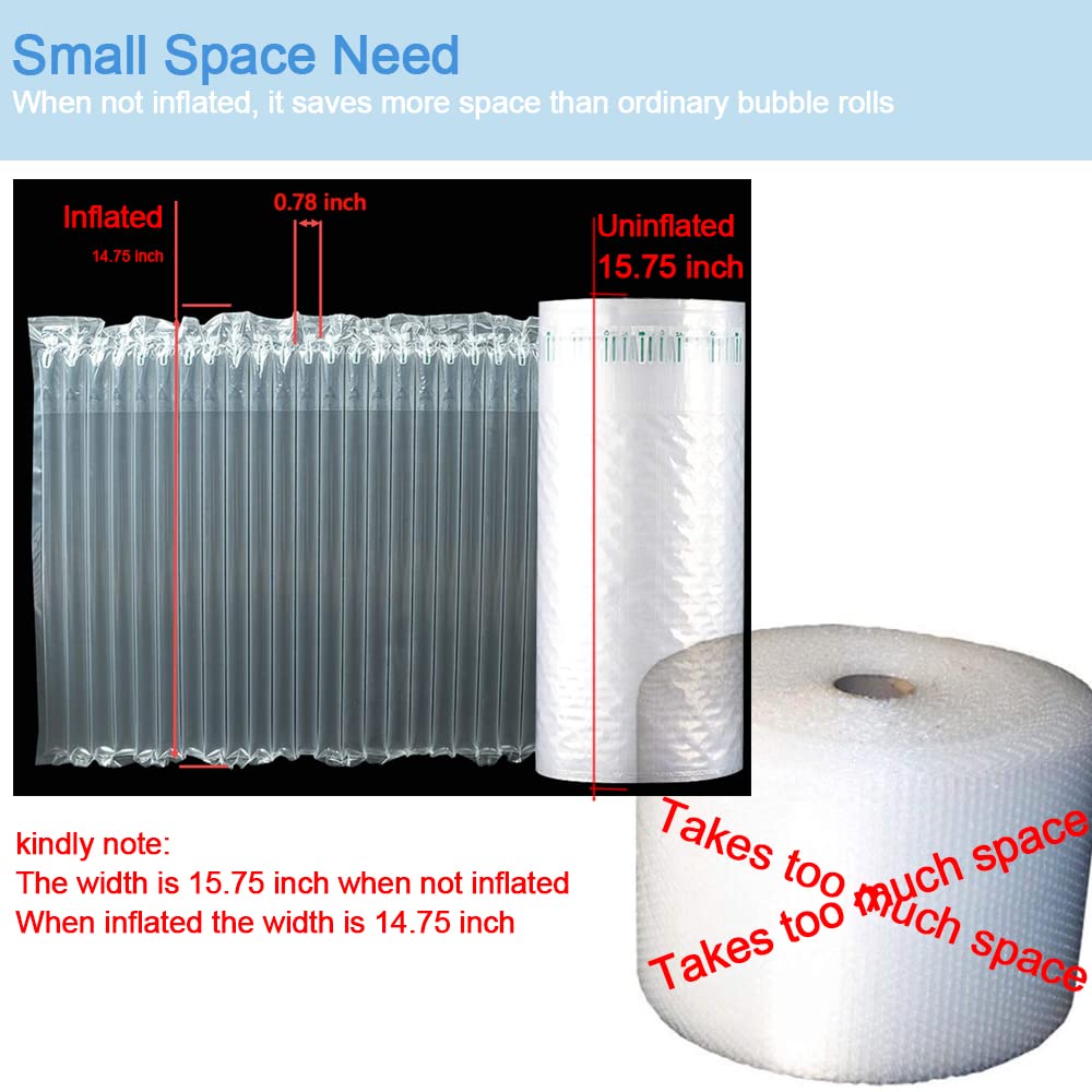 Bubble Cushioning Wrap Roll, 19.7 inch x144 Feet, Inflatable Air Pillow Column Wrap for heavy duty Packing and Moving, Large Bubble Wine Bottle Protector Breakable Shipping Supplies with Free Pump