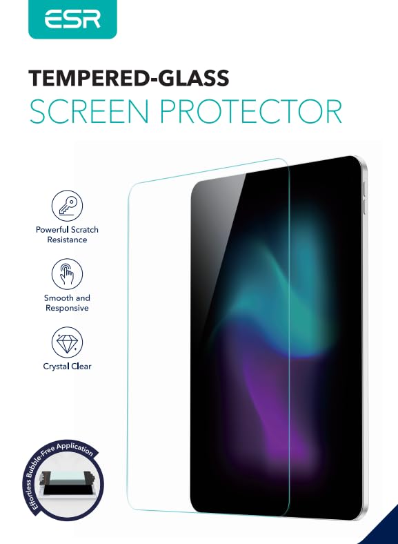 ESR 2 Pack Screen Protector for iPad Air 5th/4th Generation(2022/2020), iPad Pro 11 Inch (2022/2021/2020/2018) Screen Protector, Tempered Glass Film with Easy Application Tray, Anti-Scratch, HD