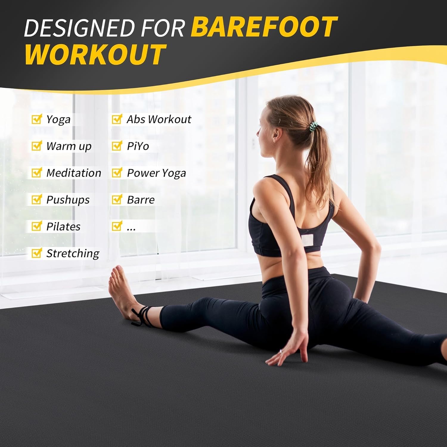 CAMBIVO Large Yoga Mat, Extra Thick Workout Mats for Home Gym, 6'x 4'x 8 mm Non Slip Wide Exercise Mat for Pilates, Stretching or Cardio, Use Without Shoes Black