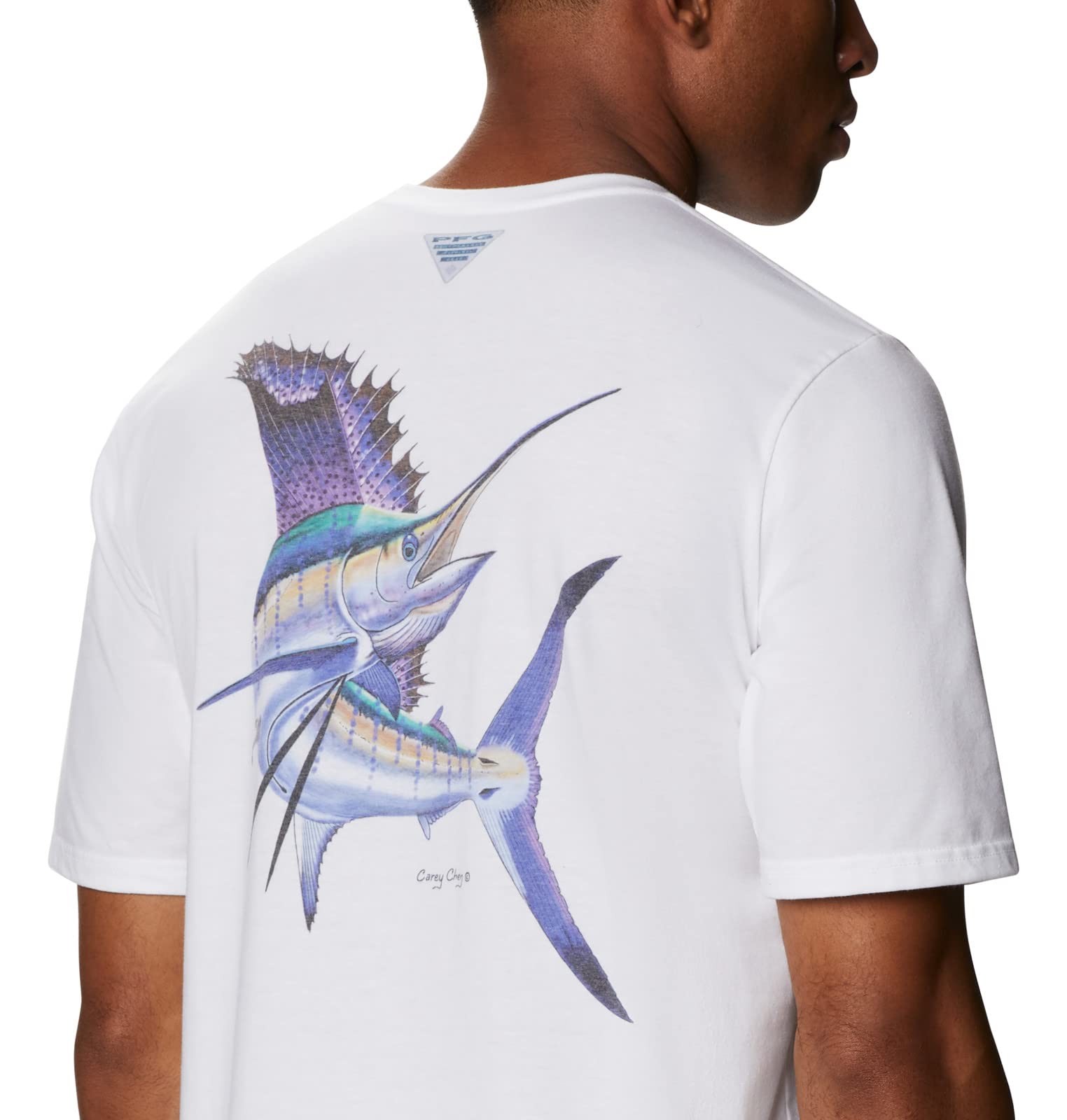 Columbia Men's PFG Carey Chen Graphic Short Sleeve, White/Sailfish, Large