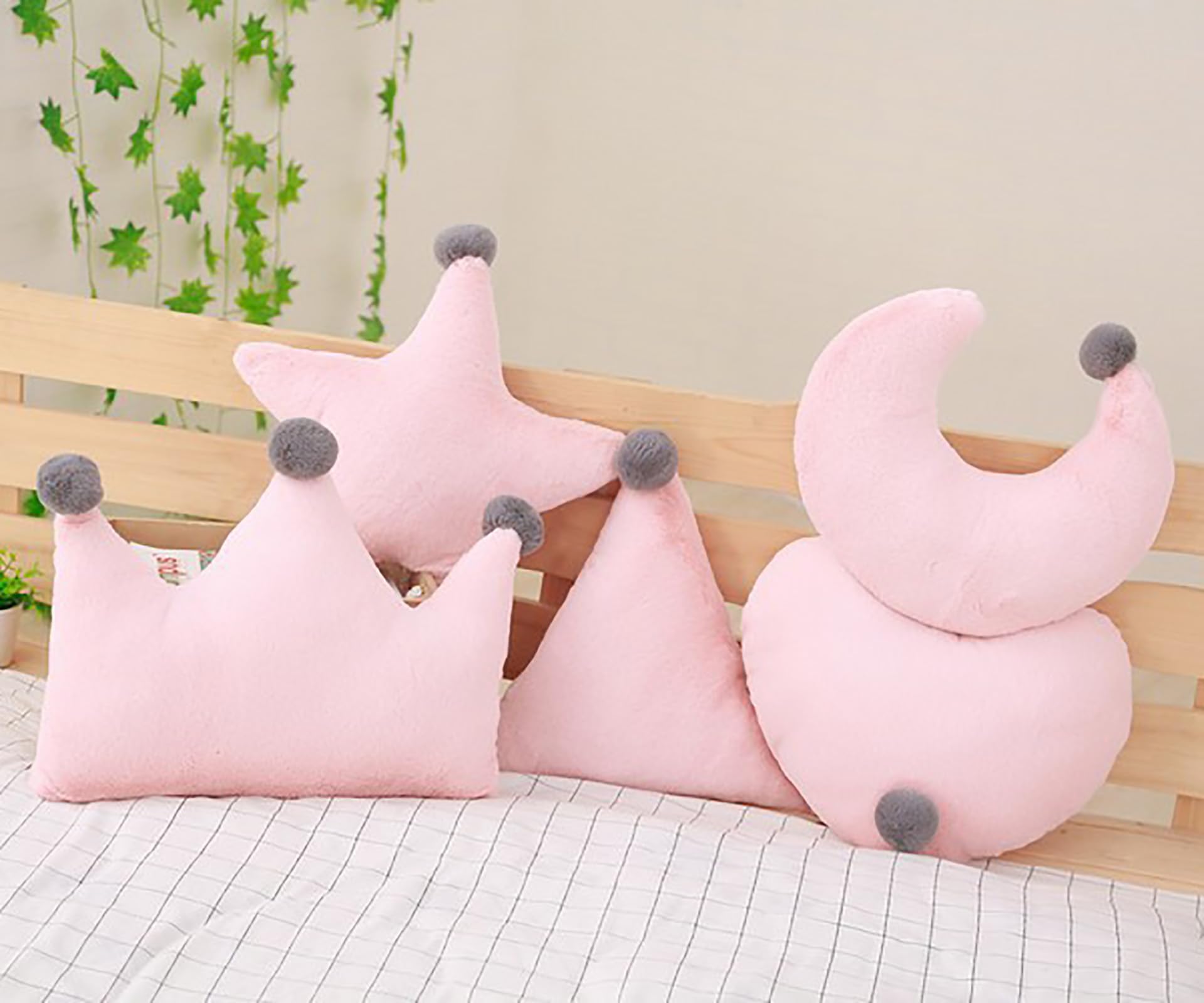 Golden ear of Wheat Cozy Plush Pillow - Star, Moon, Crown, Heart and Triangle Shapes Available in Multiple Shapes. (Crown, Pink)