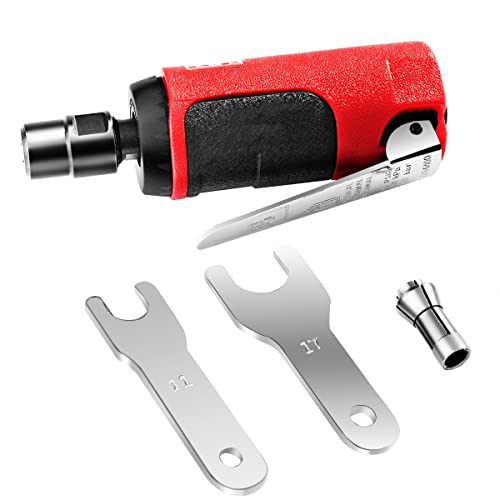 Goplus 1/4-inch Compact Straight Air Die Grinder, 25000 RPM Free Speed w/ 1/4" ,1/8" Collets and 2 Wrenches (Red+Black)