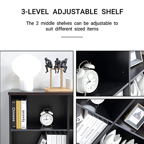 Royal Woods RUIENHOME Industrial Storage Cube Wood Bookcase, 2 Tier 4 Open Shelf Cabinet, Multipurpose Bookshelf, Display Cabinet for Office, Hallway, Playroom, 39.37x 11.69x 28.74 inch, Black