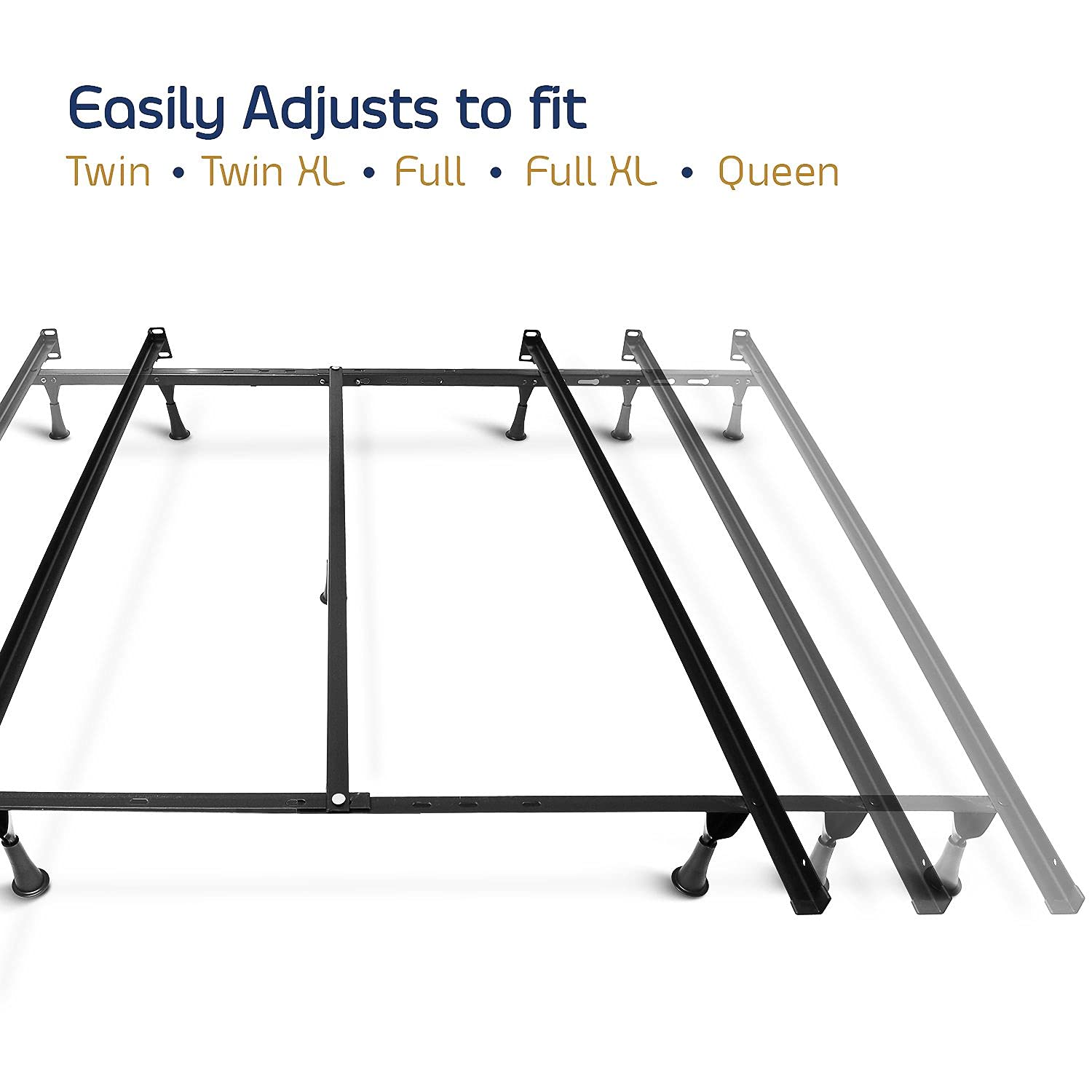 Clara Clark Adjustable Bed Rails - Metal Adjustable Bed Frame with Bed Center Support Leg - 5.25โ H Low Bed Frame - Expands from Twin Size Bed Frame to Full Bed Frame, Metal Queen Bed Frame, Black