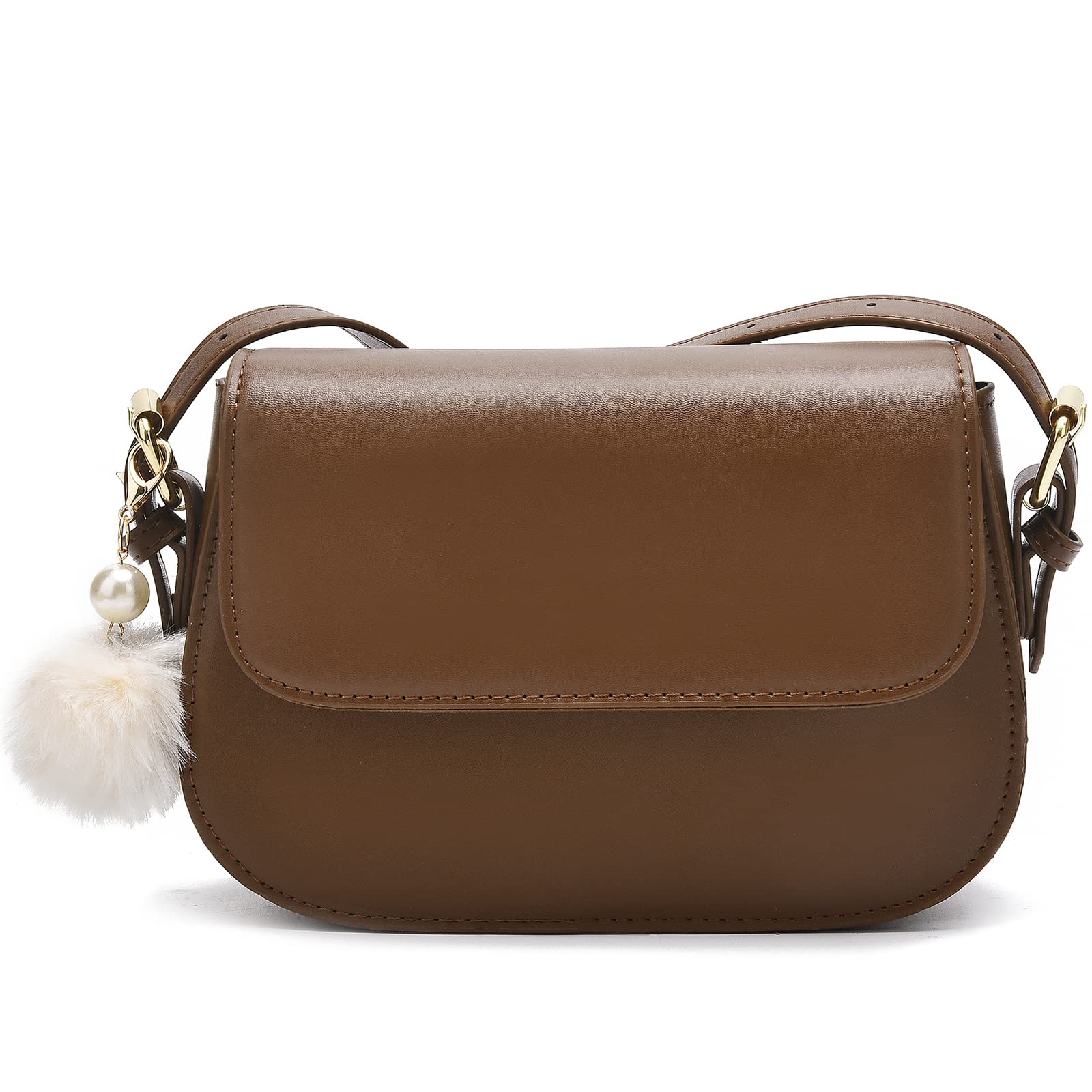 Crossbody Bag for Women, Small Cellphone Handbag Flap Saddle Purses Shoulder Bags with Adjustable Strap (Brown)