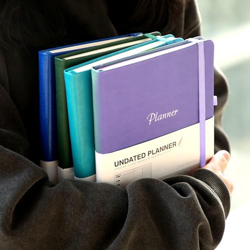 CAGIE Undated Planner Weekly and Monthly Planner with Inner Pocket Leather Organization To Do Notebook for Time Management Schedule 12 Months 54 Weeks, 5.7" x 8.3", Royal Blue