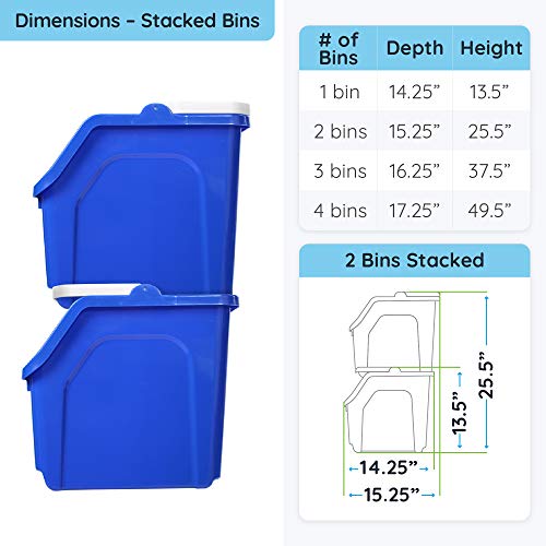 Recycling Rules 6 Gallon Stackable Recycling Bin Container in Blue, Eco-Friendly BPA-Free Handy Recycler with Handle, 4-Pack