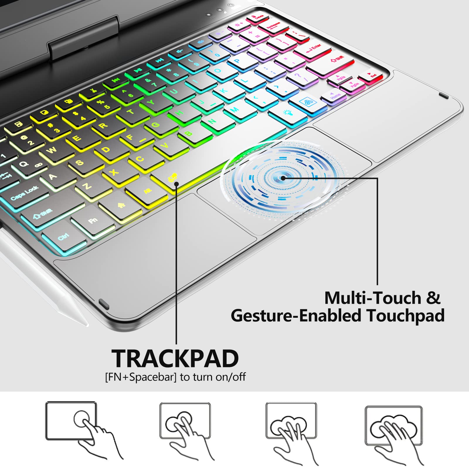 COO Keyboard Case for All-New Fire HD 10/ 10 Plus Tablet (11th Generation 2021 Release) 10.1", 360° Rotatable-7 Colors Backlit Touchpad Keyboard with Pencil Holder for Fire HD 10 Tablet