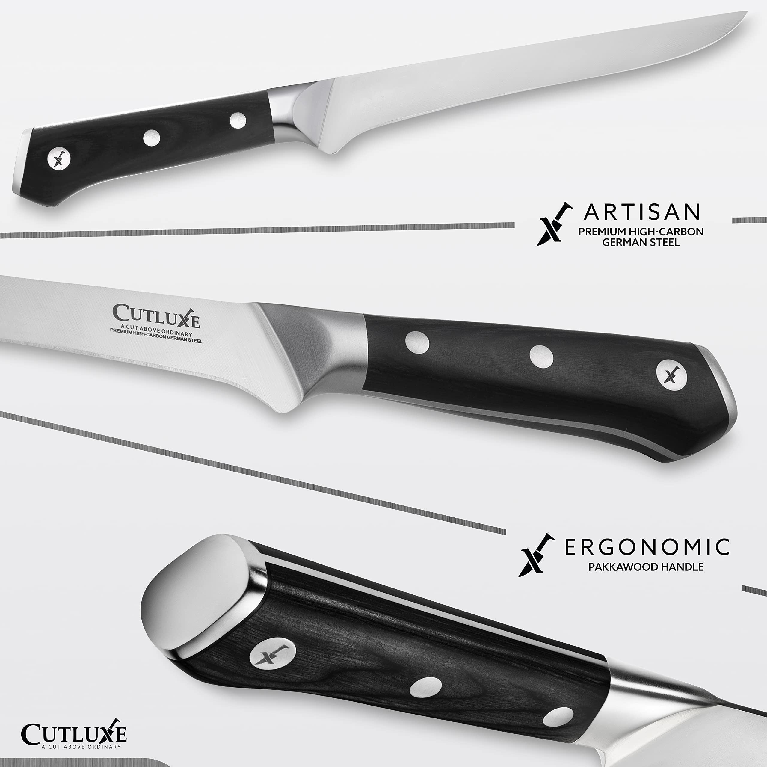 Cutluxe Boning Knife & Sharpening Knife Rodβ Forged High Carbon German Steel β Full Tang & Razor Sharp β Ergonomic Handle Design β Artisan Series