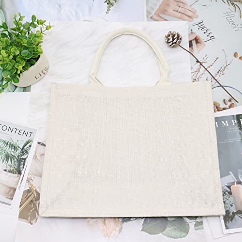 RSLUX Burlap Gift Bags Bulk,Reusable Jute Tote Bag with Laminated Interior and Cotton Handles, Plain Burlap Bags for Shopping Craft Embroidery Painting Decoration DIY,Wedding Party, 6 Packs