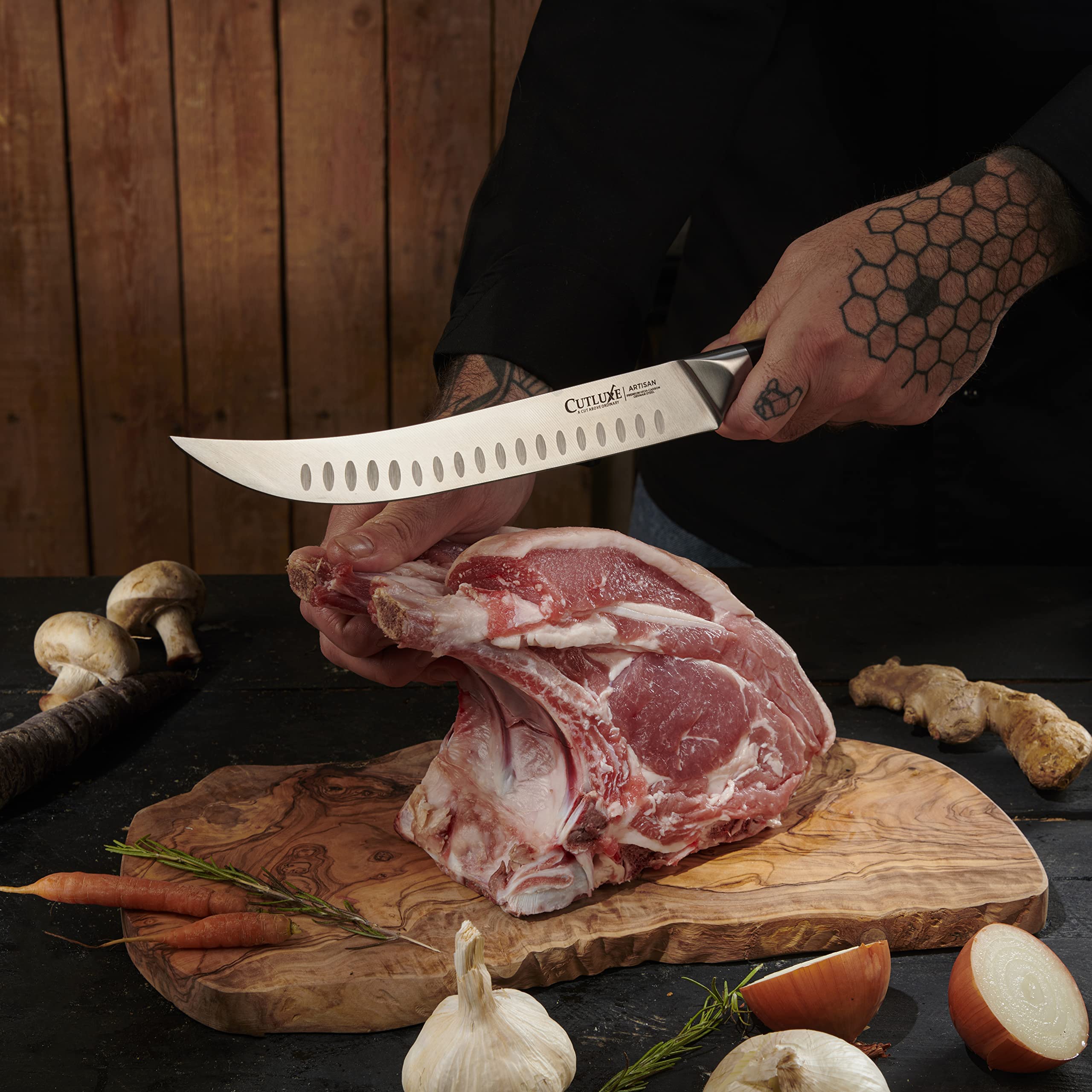 Cutluxe Butchers Knife Set – Cimeter and Bullnose Butcher Breaking Knives – Forged High Carbon German Steel – Full Tang & Razor Sharp – Ergonomic Handle Design – Artisan Series