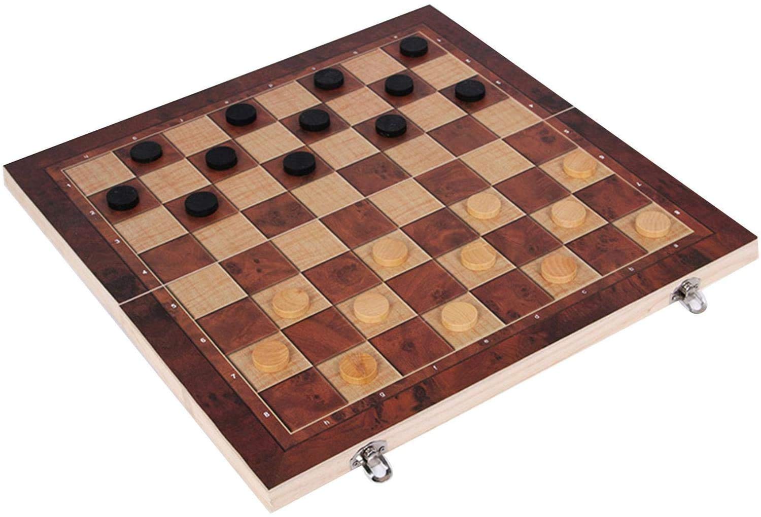 Wooden Chess Set Folding, 3 in 1 Wooden Chess Checkers Backgammon Set with Storage for Pieces - for Adults Beginners and Kids Aged 4+