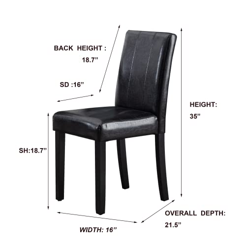 FUNESI PU Leather Upholstered Dining Chair, Armless Parsons Chair with Black Solid Wood Legs Set of 2(Black