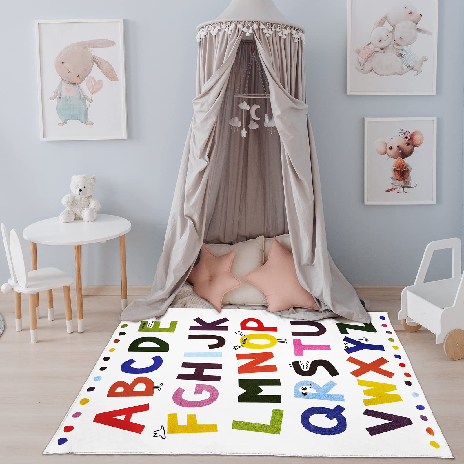 Luxixiry ABC Alphabet Kids Rug, Cotton Soft Plush Play Mat for Playroom Bedroom Living Room Playmat Home Décor (White, 31.5"x39")