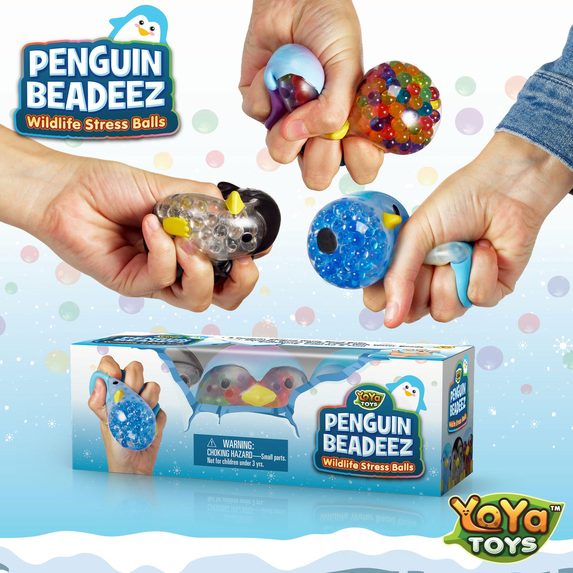 Penguin Stress Balls 3-Pack - Squishy Squeeze Fidget Ball Set for Stress Relief, Autism, ADHD - Cute Penguin Lovers Gift - Includes Blue, Black, Colorful Animal Squishies - Fun & Relaxing to Squish