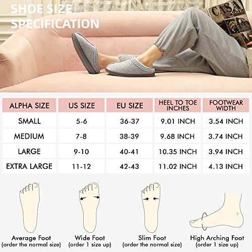 House Bedroom Slippers for Women Indoor and Outdoor with Fuzzy Lining Memory Foam(Light Grey,7/8)