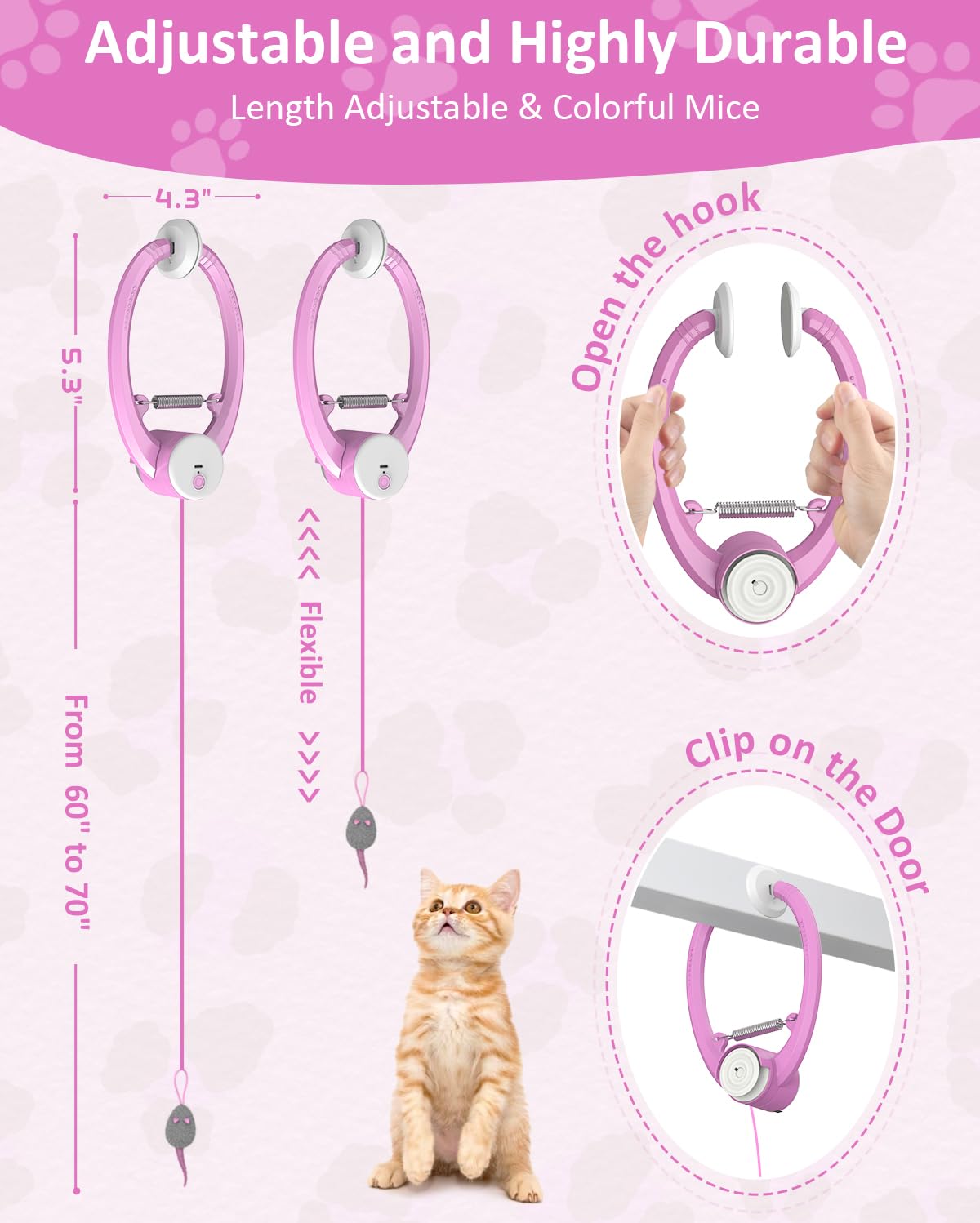 Cat Toys, Hanging Automatic Interactive Cat Toy, Colorful Bouncing Mice, Extra Long Elastic Rope, Motion Activated Rechargeable Cat Feathers Toys, Interactive Cat Toys for Indoor Cats/Kittens