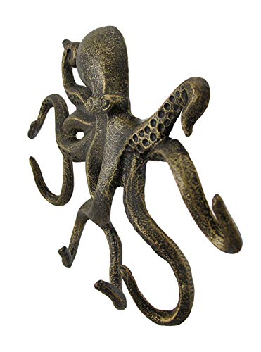 Zeckos Swimming Octopus Antique Bronze Finish Decorative Wall Hook