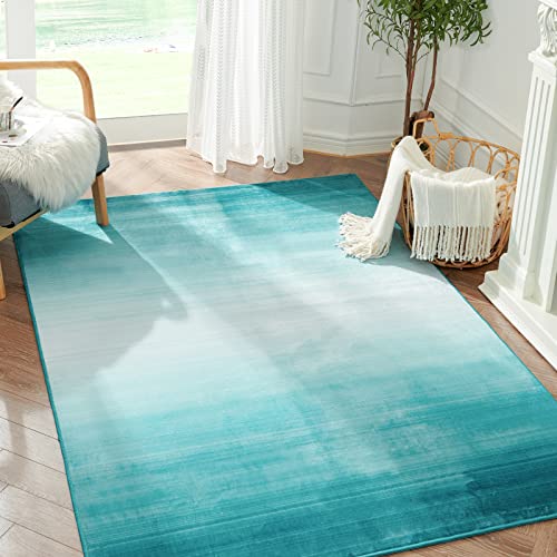 jinchan Area Rug 4x6 Blue Twilight Rug Modern Abstract Entryway Rug Accent Rug Indoor Ombre Print Mat Low Pile Soft Carpet for Kitchen Bedroom Doorway Decor Non Slip