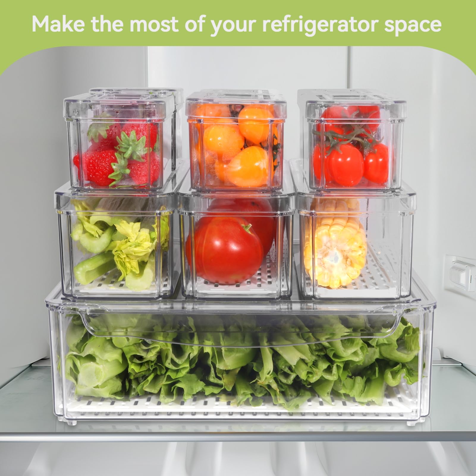 CAIROCK Set of 10 Fridge Organizer Bins with Lids Refrigerator Organizing Organizer Set Fridge Organization and Storage Containers Freezer Organizer Bins for Fruit Vegetable Food