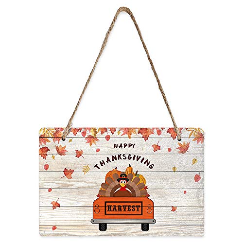 Welcome Wall Hanging Sign- Happy Thanksgiving Harvest Truck Turkey Slate Hanging Plaques for Front Door Porch Window Farmhouse Garden 5.1" x 7.9" Wall Home Decor