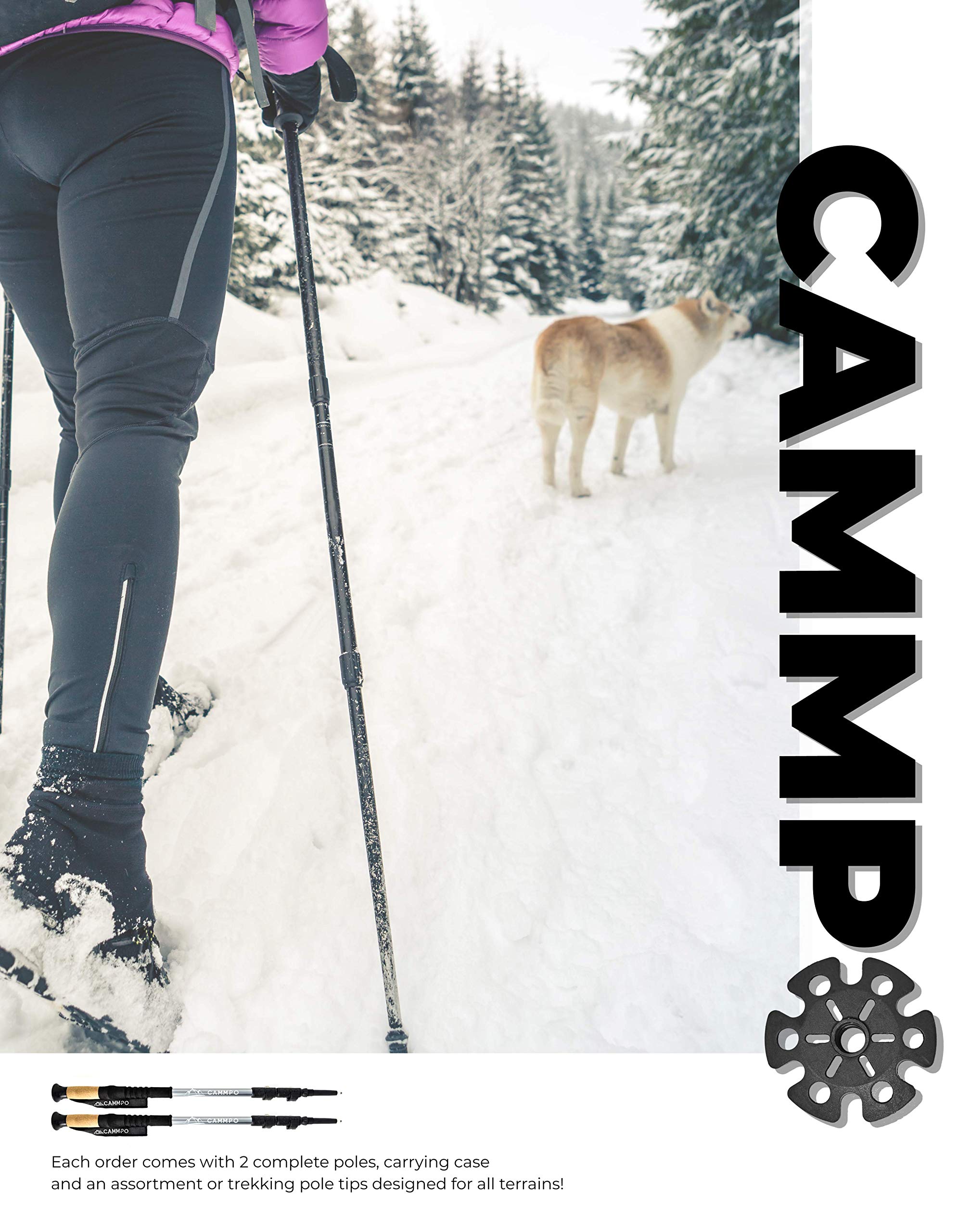 CAMMPO Trekking Poles Collapsible - Hiking Poles - Lightweight Aluminum 7075 - Walking Sticks (2-pc) w/Tungsten Tip, Flip-Lock System & Cork Grip