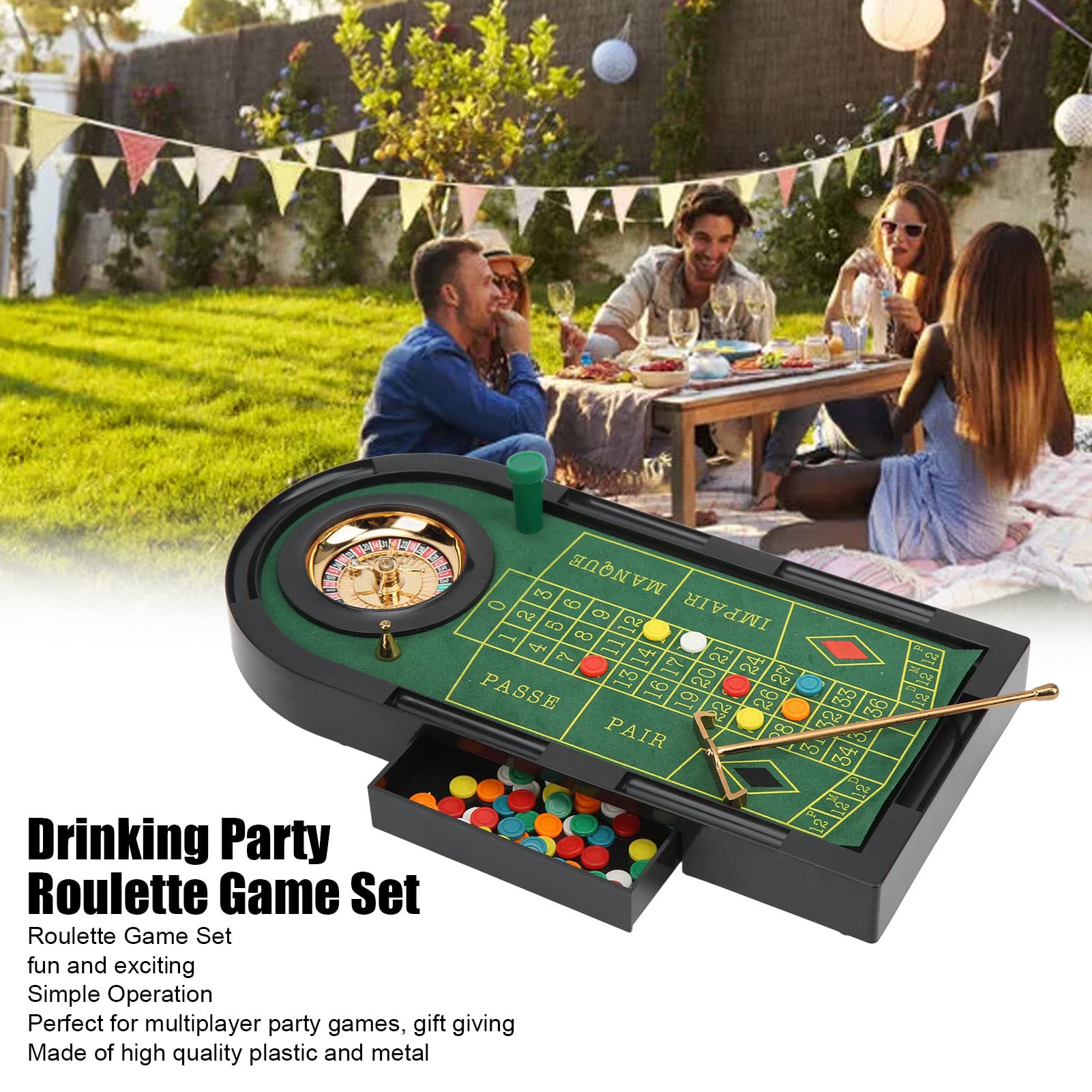 CUEI Roulette Wheel Game Set, Plastic Metal Durable Sturdy Table Felt Fun Exciting Multiplayer Party Games Set Gambling Supplies for Drinking Events Birthday Holiday