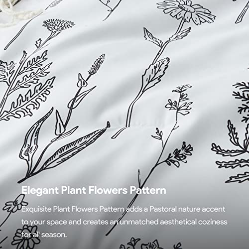 Maple&Stone Queen Floral Comforter Set, White Bedding Set 3pcs Soft and Durable Microfiber with Elegant Plant Flowers Print Bedding Comforter Sets - Includes 2 Pillowcases