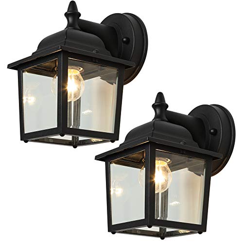 Simple Modern Outdoor Wall Light,Wall Sconce,Wall Lanterns Black, Outdoor Light Fixtures,Cast Aluminum, Anti-Rust, Transparent Glass lamp,Suitable for Courtyards, Villas, Parks, Plazas (2pack-)
