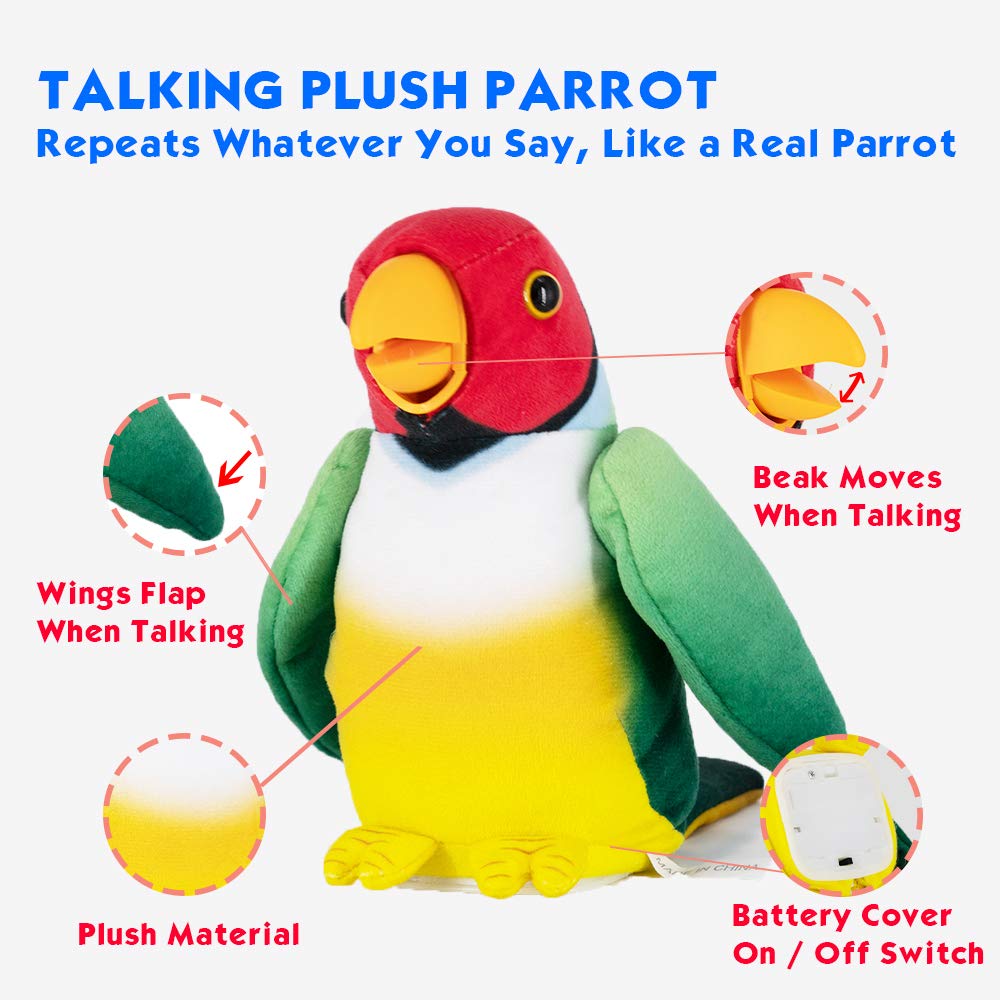 WEofferwhatYOUwant Talking Plush Parrot - Interactive Voice Activated. Your Stuffed Parrot Repeats Exactly What You Say. Fun Entertainment for All