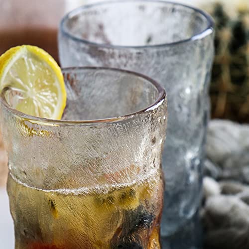 TOSSOW Glass Cups, Heavy Drinking Glasses Set of 2, Glacier Pattern Glassware(12oz) Decoration Mixed Drinks for Wine, Beer, Juice, Mojito and Cocktail-Coffee