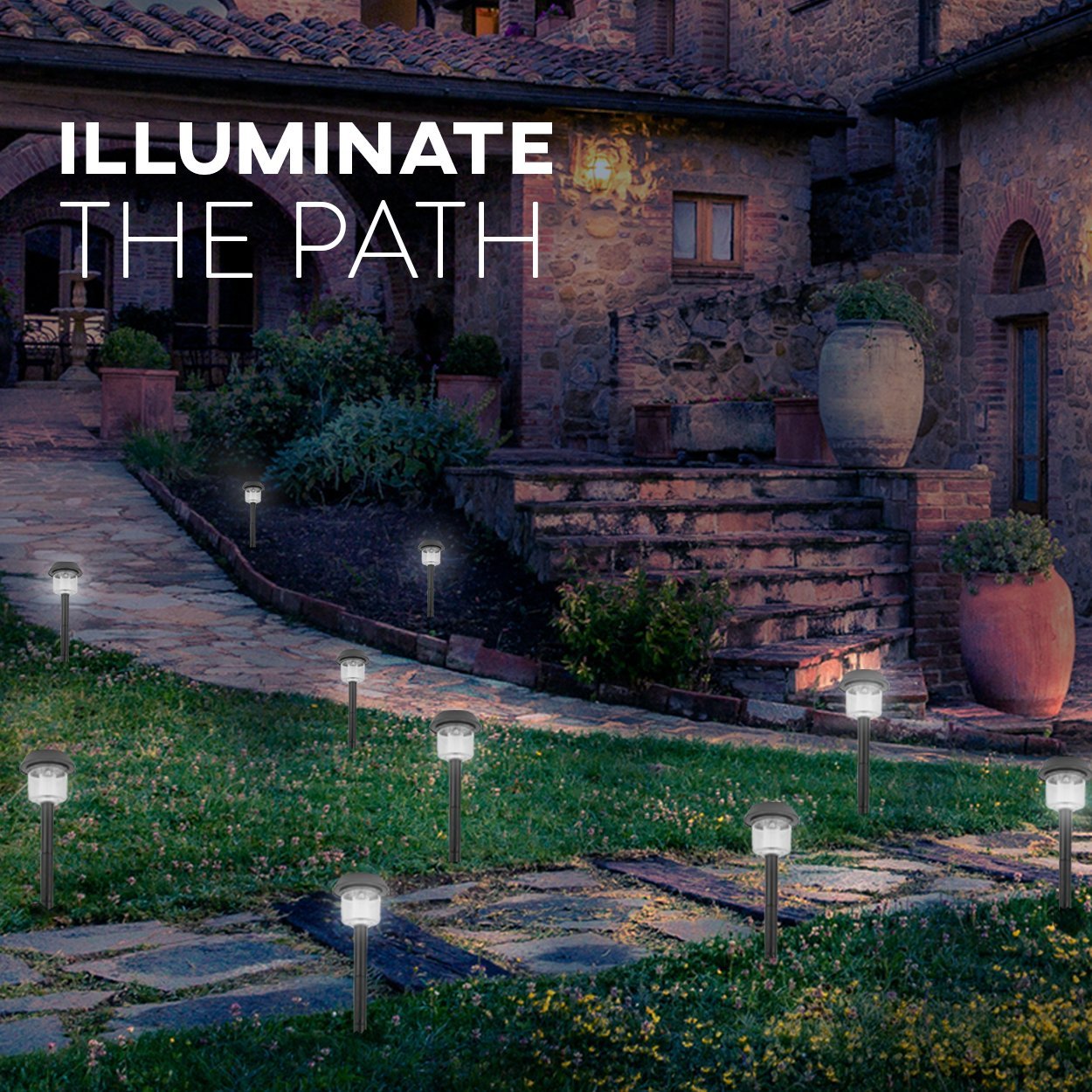 Solar Garden Lights Outdoor, Led Stake Lighting Solar Powered Pathway, Walkway, Patio and Landscape 15 Lumens Bright, Waterproof, Durable 8-Pack