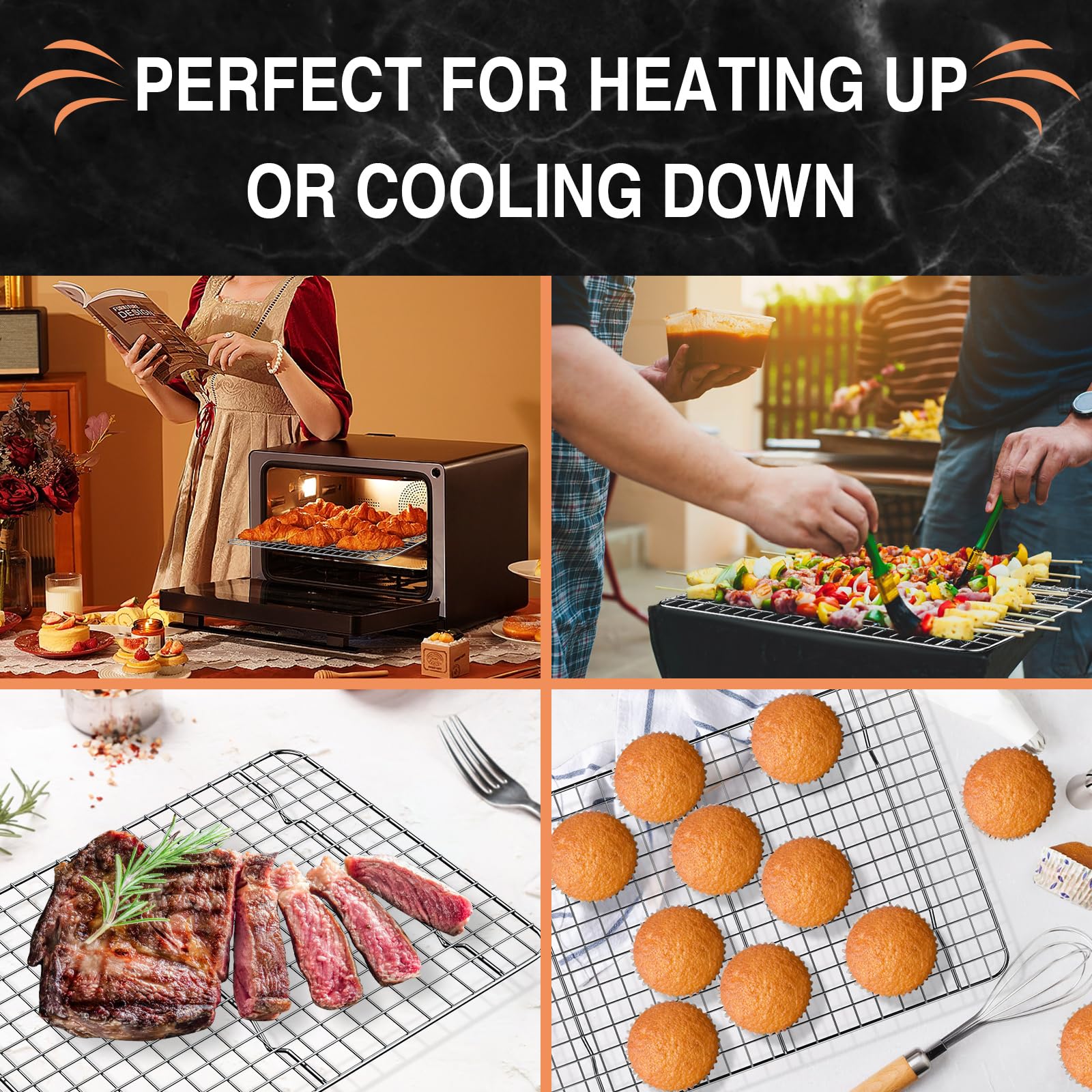 Cooling Rack for Baking 2-Pack, 15 x 10 Inches Baking Rack, Stainless Steel Wire Cookie Rack Fits Jelly Roll Sheet Pan, Oven Safe for Cooking, Roasting, Grilling