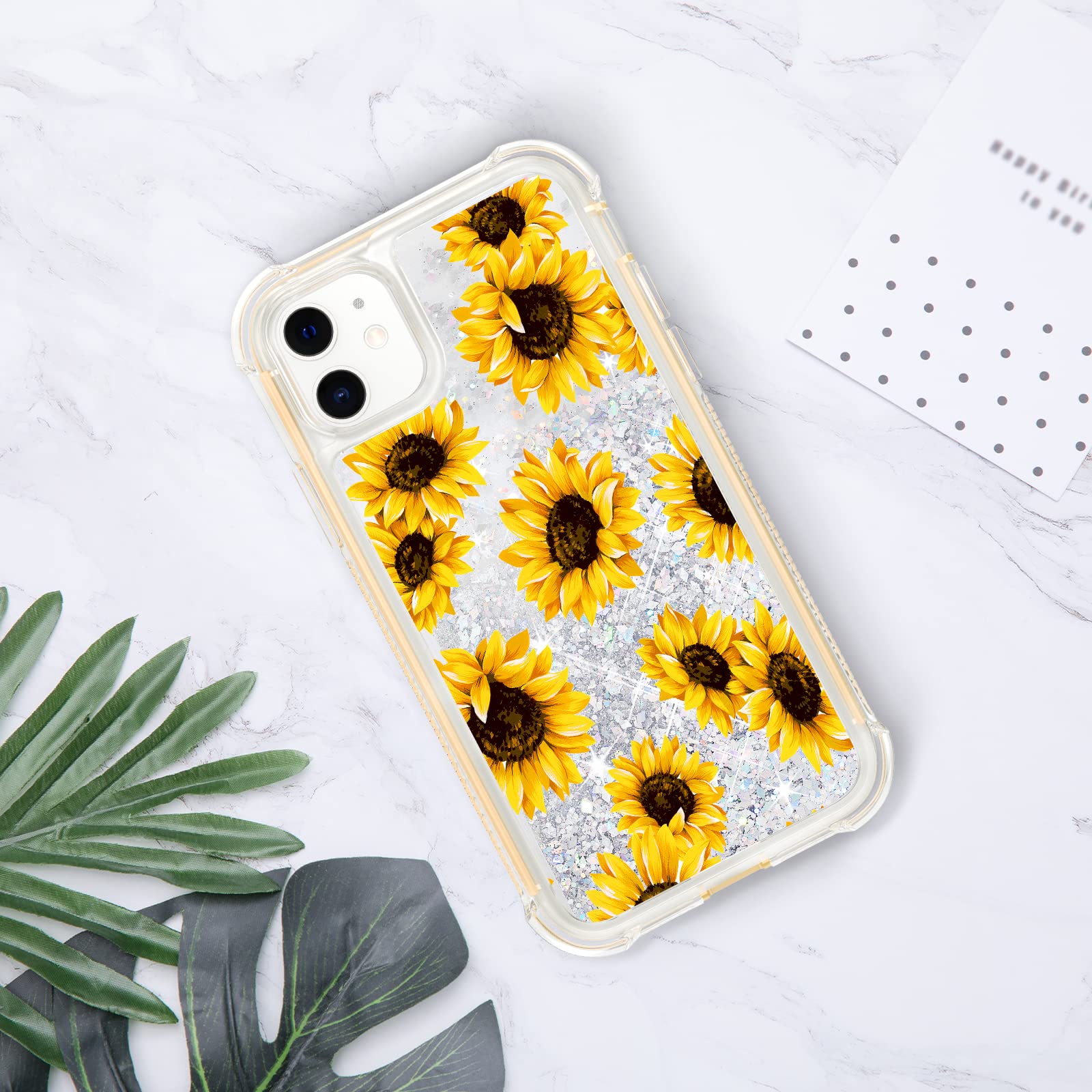 Caka Case for iPhone 11, iPhone 11 Phone Case with Screen Protector for Women Girls Girly Glitter Bling Full Body Protection Case Shockproof Rugged Case for iPhone 11 6.1 (Sunflower)