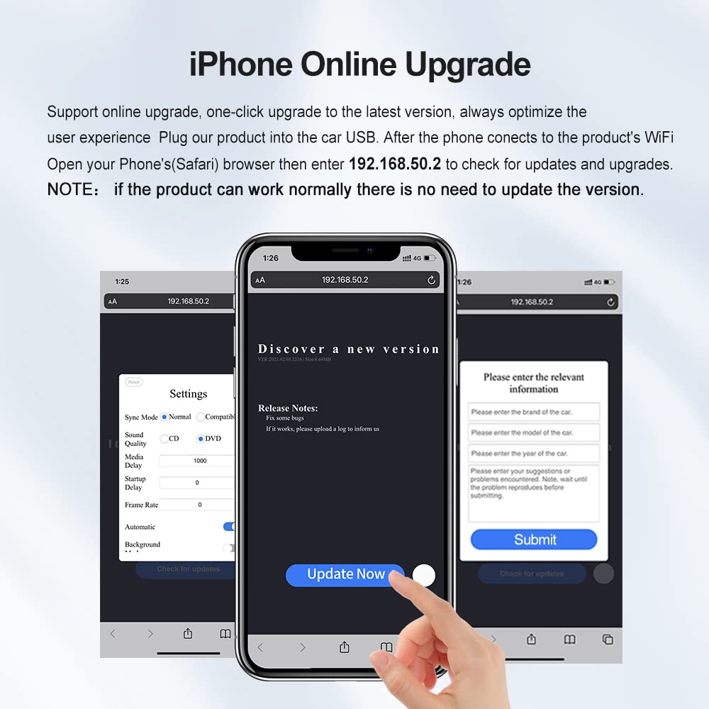CarlinKit Mini Wireless CarPlay Adapter with This New Faster Wi-Fi 5 Chipset/Internal Hardware, for Factory Wired Carplay Cars Model Year:2017-2022,Support Online Update