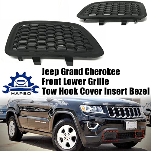 HAPSO Front Lower Grille Tow Hook Cover Fit For 2014-2016 Jeep Grand Cherokee Pair Driver & Passenger Side OEM Replace 68143099AC 68143098AC